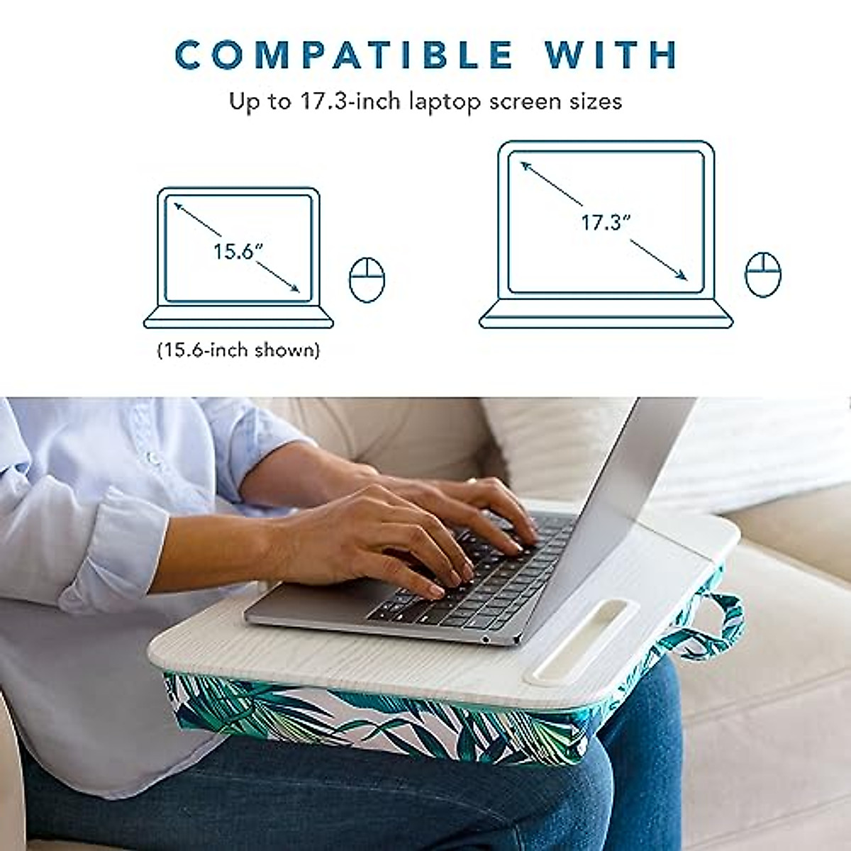 LAPGEAR Designer Lap Desk with Phone Holder and Device Ledge - Tropical Palm Leaves - Fits up to 15.6 Inch Laptops - Style No. 45427
