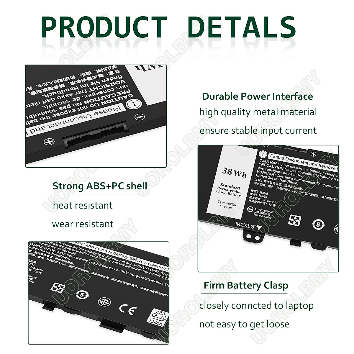 UOROLBMY New 38WH F62G0 39DY5 Laptop Battery for Dell Inspiron13 7000 i7373 7373 7370 7380 7386 2-in-1 P83G P87G P91G P83G001 P83G002 P87G001 Vostro 13 5370 039DY5 0F62G0 RPJC3 0RPJC3 F62GO 11.4V
