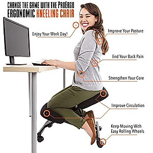 Posture Pro Ergonomic Kneeling Chair with Wheels | Fully Adjustable Mobile Office Seating | Improve Posture & Relieve Back Pain | Easy Assembly | Kneeling Desk Chair for Home, Office & School (Black)
