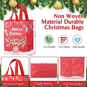 Christmas Gift Bags,12pcs Christmas Treat Bags Non-woven Waterproof Christmas Goodie Bag,Reusable Christmas Bags Bulk Party Favors Supplies Extra with 12 Pcs Christmas Slap Bracelets,8.3"*4.7"*10"