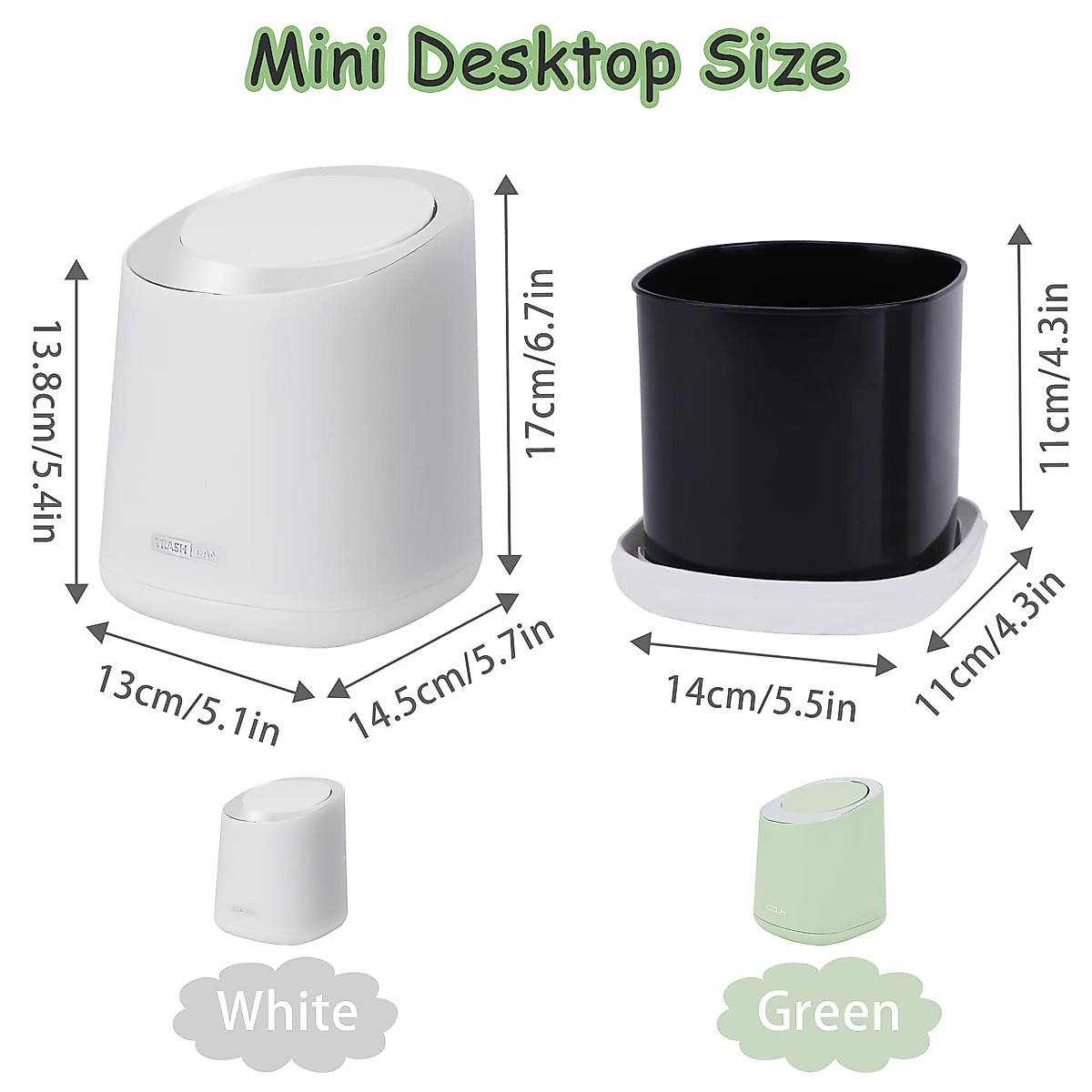 QLFJ-FurDec Mini Desktop Trash Can with 90 Trash Bags, Press-Type Countertop Wastebasket with Lid, Small Plastic Garbage Can for Bathroom Bedroom Living Room Dressing Table(White)