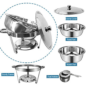 Jacgood Chafing Dish Buffet Set Full Size Stainless Steel, Silver Round Catering Warmer Set with Food and Water Trays, Mirror Cover, Thick Stand Frame for Kitchen Party Banquet (5 Qt 2 Pack)