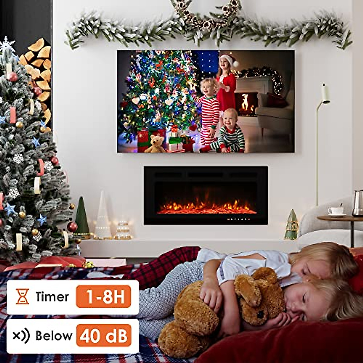 36" Electric Fireplace Inserts Wall Mounted Fireplace with [3D Flame] [Wall Mounted] [Remote Control] for The Living Room Bedroom Indoor, Black