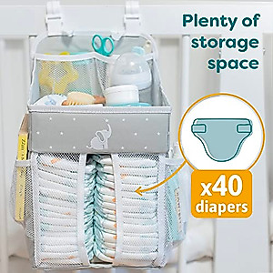 Cradle Star Hanging Diaper Caddy Organizer - Diaper Organizer Caddy with Multiple Pockets - Baby Organizer for Nursery Accessories - Changing Table Organizer and Diaper Storage - 17x9x9 in - Gray