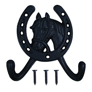 Coat Hook Hat Horse Hook Vintage Wrought Iron Wall Mounted Screws Included Wall Hook (Horse Horseshoe)