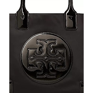 Tory Burch Womens Ella Durable Patent Trim Tote Handbag Black Large