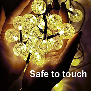 Solar Outdoor String Lights 60 LED Waterproof Solar Powered Patio Lights with 8 Lighting Modes, Crystal Globe Lights for Outside Garden Porch Balcony Yard Wedding Party Decor, 35.6FT, Warm White