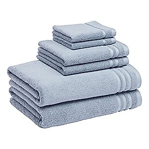 Amazon Basics Cotton Bath Towel Set, Made with 30% Recycled Cotton Content - 6-Piece, Blue