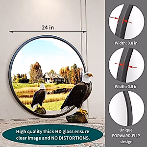 Growsun 24'' Black Round Mirror, Circle Wall Mirror for Bathroom Vanity, Entryway Living Room with Metal Frame for Home Decor
