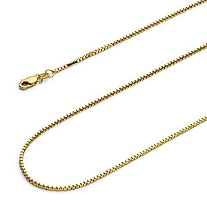 14k REAL Yellow Gold Solid 1.3mm Box Chain Necklace with Lobster Claw Clasp - 24"