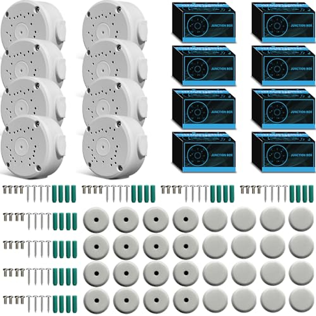 Universal Bullet Security Camera Junction Box Mount Bracket(8 Pack),Waterproof Aluminum Junction Box for IP Camera Electric Enclosure, Indoor/Outdoor Wall Ceiling Mount Hide Cable Junction Base Boxes