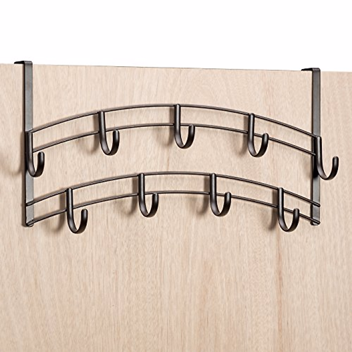Lynk® Over Door Hook Rack - Scarf, Belt, Hat, Jewelry, Purse, Bra Hanger - 9 Hook Organizer Rack - Bronze