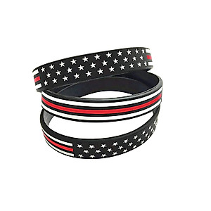 Great 1 Thin Red Line American Flag Silicone Stretchable Bracelet 4-Pack - Fireman Firefighter