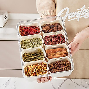 SOUJOY 2 Pack Divided Serving Tray with Lid and Handle, 8 Compartment Sealed Serving Tackle Box, Portable Food Storage Containers for Candy, Fruits, Nuts, Snacks, Party, Entertaining