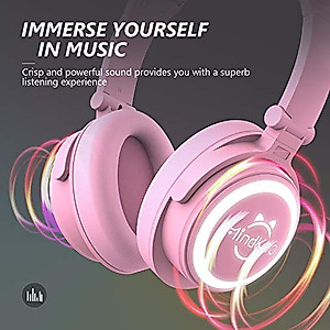 Mindkoo Cat Ear Bluetooth Headphones Pink, LED Light Up Over Ear Wireless Headphones with Microphone, Comfort Foldable Headset for Kids & Adults