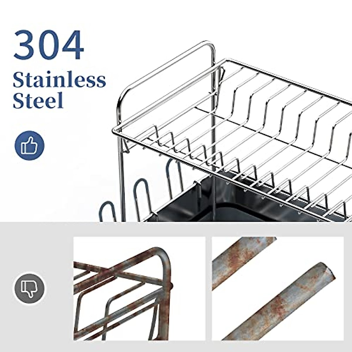 Kitsure Dish Rack, 2-Tier Dish Drying Rack with Large Capacity, Multifunctional Dish Drying Rack with Drainboard, Rustproof & Durable Dish Rack