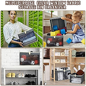 Panelee 6 Pcs Clear Window Storage Cubes 13" x 13" x 9" Closet Storage Bins with Handles Collapsible Cube Storage Organizer Foldable Basket for Home Office Shelf Organization (Gray)