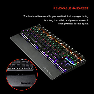 RedThunder K28 Mechanical Gaming Keyboard with Blue Switches, 87 Keys 100% Anti-ghosting Keyboard with Colorful LED Backlight and Big Hand-Rest for PC and Laptop Gamers