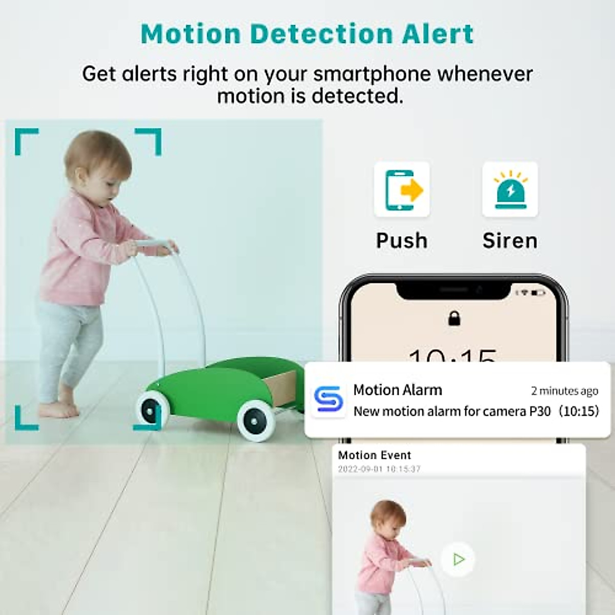 Indoor Security Camera 2K, Septekon 360° Pan Tilt Baby Monitor Pet Camera, 2.4GHz Wi-Fi Camera with Night Vision, Motion Detection, 2-Way Audio Siren, Cloud/SD Card, Compatible with Alexa,White