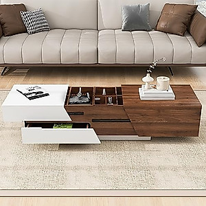 Merax Coffee Table for Living Room, Extendable Coffee Table with Sliding Top & Hidden Storage Compartment, Modern Cocktail Table Center Table for Office (White & Black)