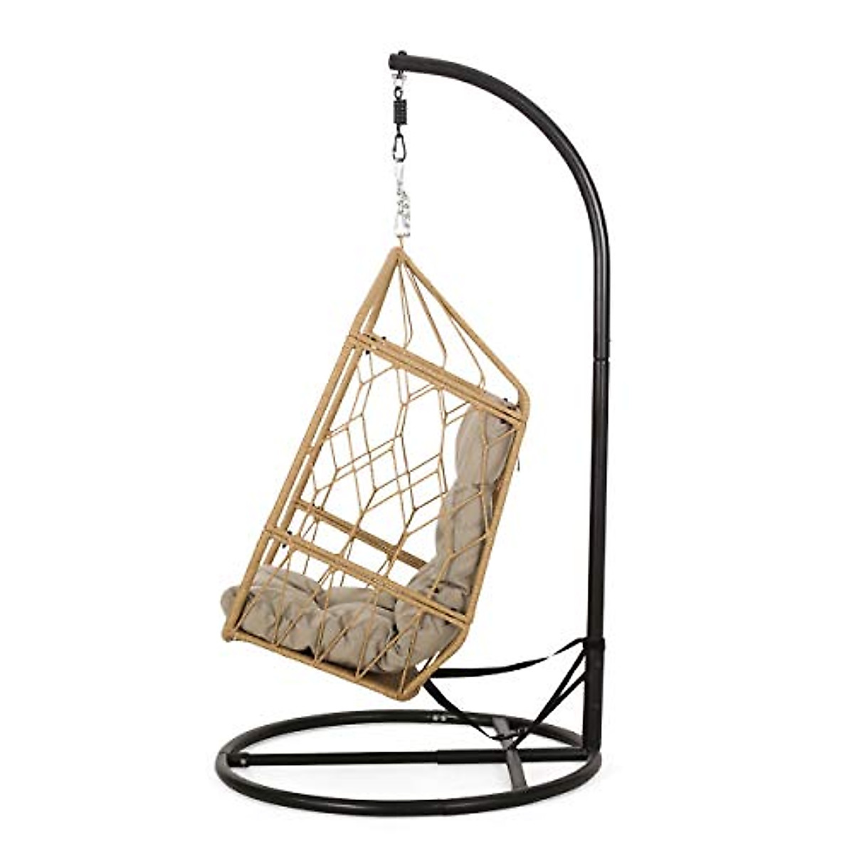 Christopher Knight Home Allegra Outdoor Hanging Chair with Stand, Light Brown + Tan + Black