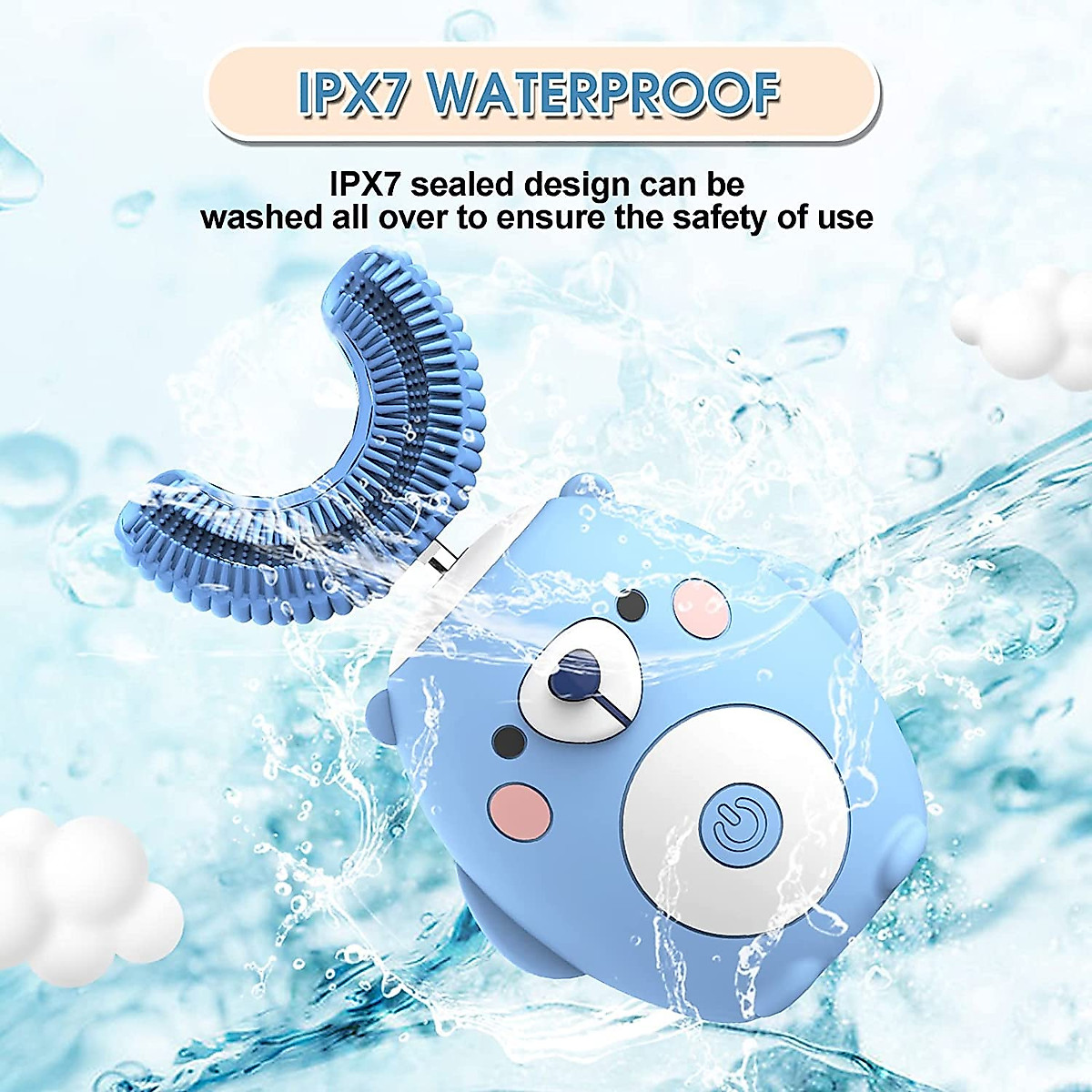 GASLIKE Kids Electric Toothbrush, U-Shaped Ultrasonic Toddler Automatic Toothbrush with Six Smart Modes Auto Whitening Toothbrush IPX7 Waterproof Design for Children Kids Toddler 2-7 Years (Blue)