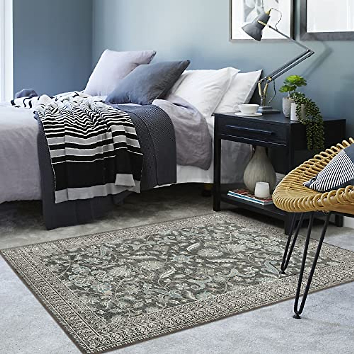 Asrug Floral Luxury Accent Area Rugs Non-Shedding Living Room Bedroom Accent Rug, 3’x5’, Taupe