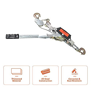 TBAPFS 5 Ton Heavy Duty 3 Hook Steel Cable Dual Gear Power Puller Come Along Chain Winch Ratchet Tool, Automotive Hoist Hand Winch Cable Puller Stretcher Lift