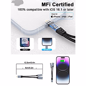 2-IN-1 iPhone Headphone and Charger Adapter, Lightning to 3.5mm AUX Audio Jack and Charger iphone Earphone Headset Splitter Compatible with iPhone 14/13/12/11 Pro Max/Pro/Plus/Mini/XR/XS/7/8 Plus-MFI