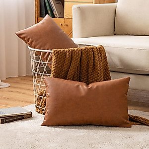 MIULEE Set of 2 Decorative Faux Leather Throw Pillow Covers Brown, 12x20 inch Modern Lumbar Pillow Covers Luxury Cushion Case for Couch Sofa Bed Living Room