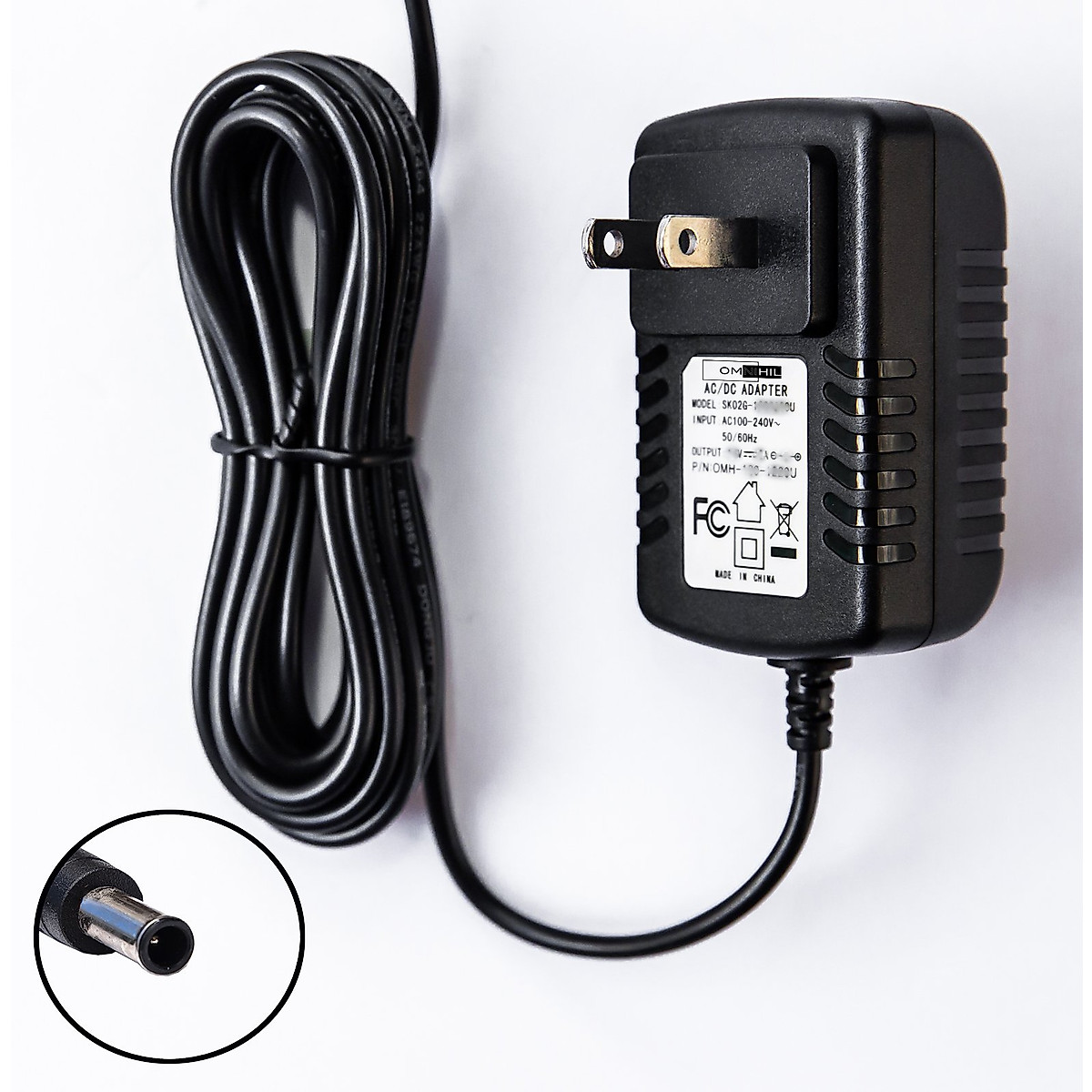 OMNIHIL (8 Feet Extra Long 12 Volt 3 Amp Power Adapter, AC to DC, 5.5millimeters X 3.0millimeters Center Pin Plug, Regulated 12v 3a Power Supply Wall Plug