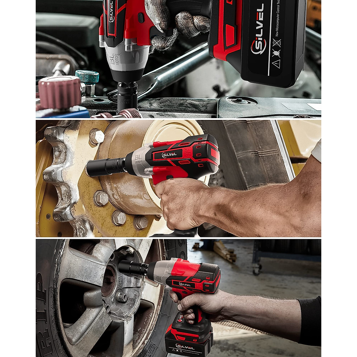 SILVEL 21V Cordless Impact Wrench 1/2 inch, 517 Ft-lbs (700N.m) Max Torque, Brushless Impact Driver with 1.5Ah Li-ion Battery, 6 Sockets, Power Impact Gun