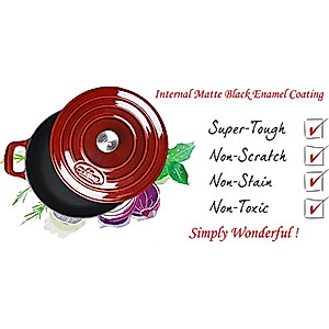 La Cuisine 3110MB Enameled Cast Iron Covered Braiser, Saute Pan Casserole Pan, 3.75 Quart (QT) - Matte Black Enamel Interior, Cranberry Porcelain Enamel Coating Finish Exterior