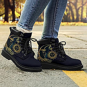 Women Ankle Boots Autumn and Winter Fashion Print Pattern Comfortable Round Toe Square Heel Lugs Woman