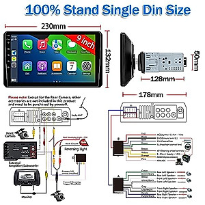 9 Inch Car Stereo Single Din Radio with Apple Carplay and Android Auto,Touch Screen Bluetooth Car Audio,Car Audio Receiver with Backup Camera,Mirror Link,FM/USB/TF/AUX/Subwoofer