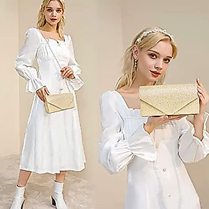 Larcenciel Gold Clutch Purses for Women, Sparkly Sequin Envelope Clutch Evening Bag w/Chain, Gorgeous Shoulder Crossbody Handbags, Shiny Party Prom Purse Bride Wedding Guest Clutch Dress Carry on Bag