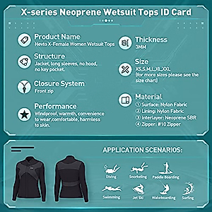 Hevto Wetsuits Tops X Women 3mm Neoprene Jacket Long Sleeve Surfing Swimming Front Zip Keep Warm (X-Women Gray, S2)