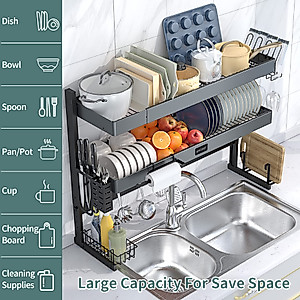 2023 Model，Over The Sink Dish Drying Rack 3-Tier Dish Drying Rack Over Sink Adjustable Length(26-37.5in), Stainless Steel Dish Drainer, Dishes Rack Kitchen Pots, pans, dishes and pots Organizer