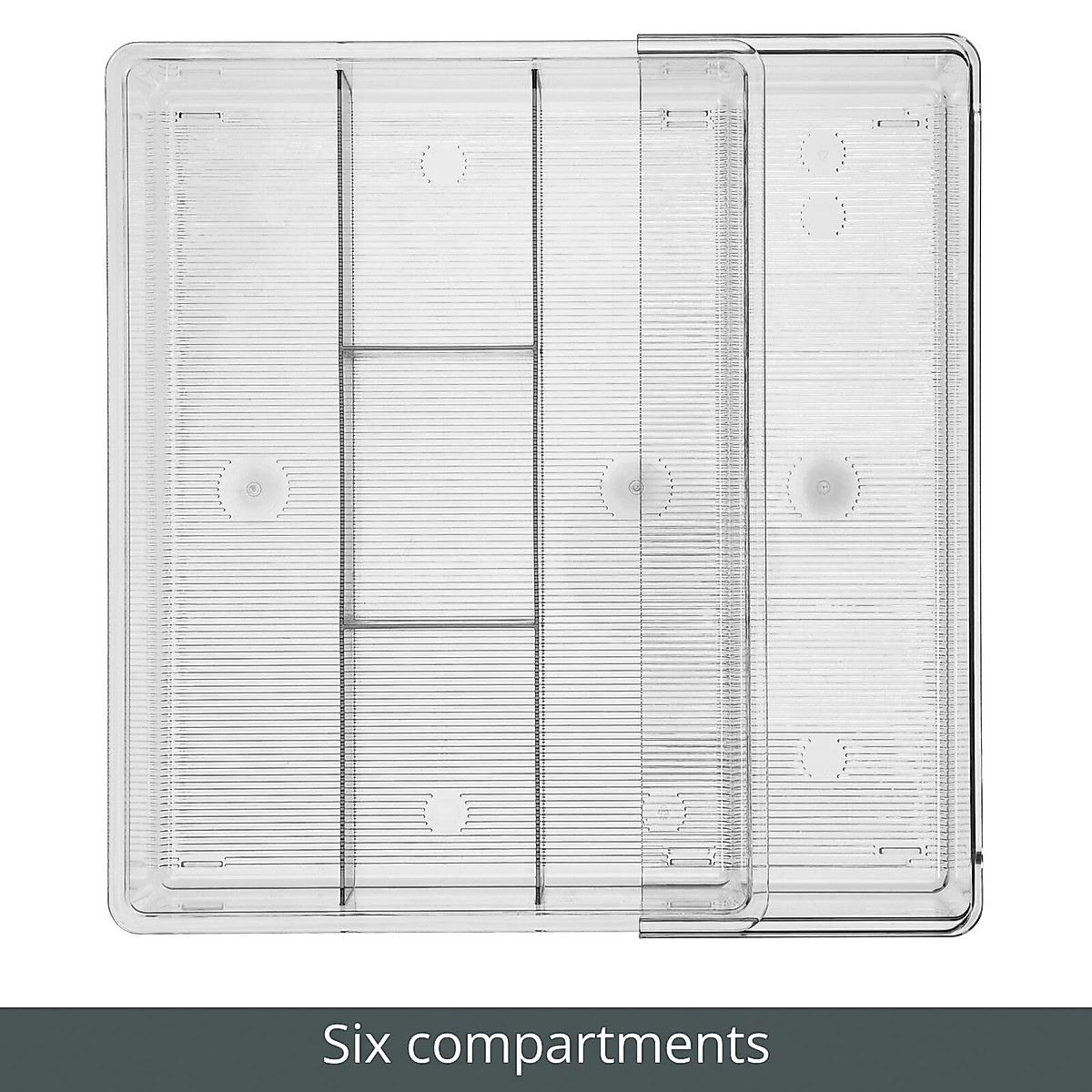 mDesign Adjustable, Expandable Plastic In-Drawer Utensil Organizer Tray Deep 5 Section Divided for Kitchen Organization; Holds Cutlery, Flatware, Silverware, Cooking Utensils, Ligne Collection, Clear