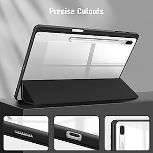 Fintie Hybrid Slim Case for Samsung Galaxy Tab S8 Plus 2022/S7 FE 2021/S7 Plus 2020 12.4 Inch with S Pen Holder, Shockproof Cover with Clear Transparent Back Shell, Auto Wake/Sleep, Black