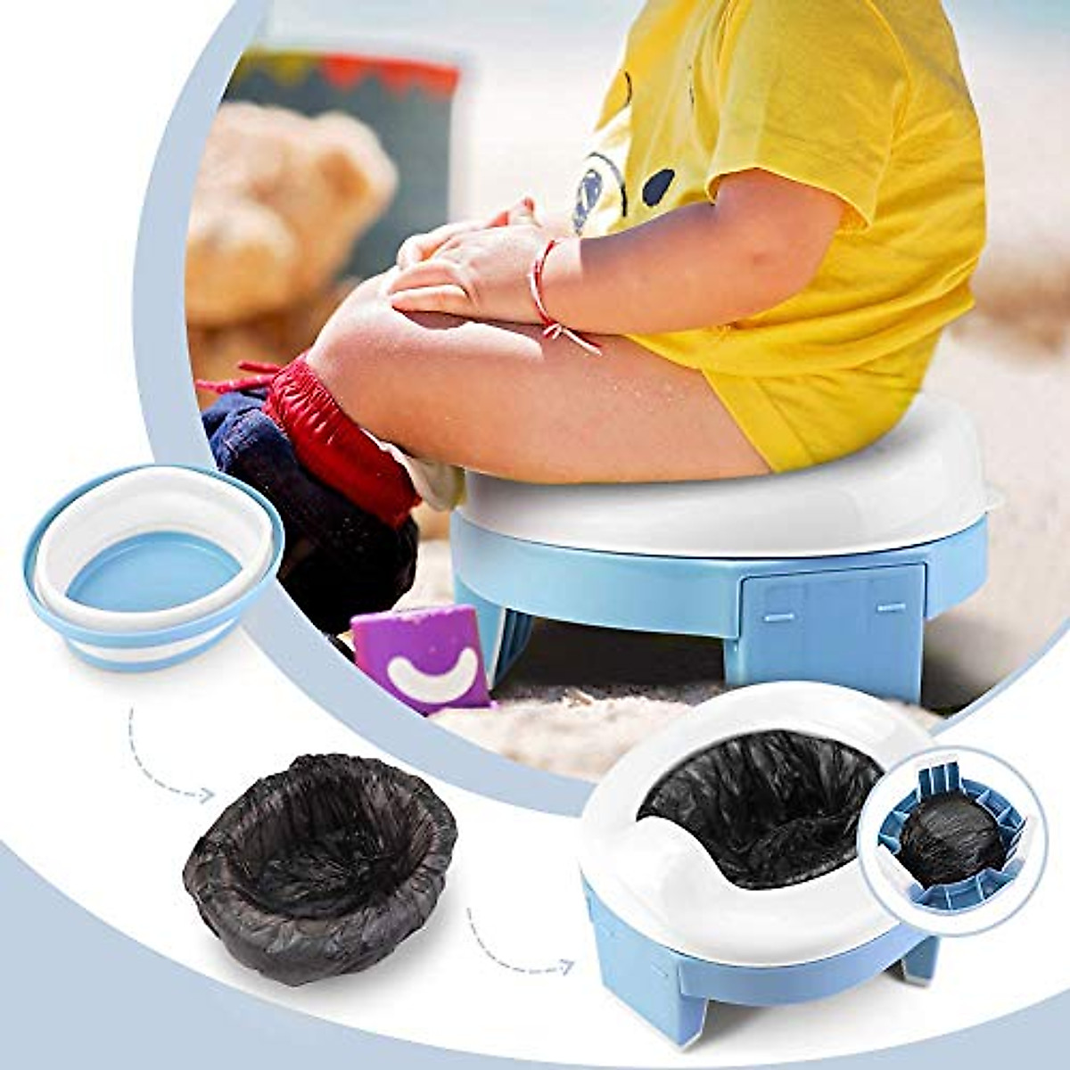 3-in-1 Go Portable Toddler Potty Seat for Travel, Folding Potty Training Toilet Chair with Travel Bag, Lightweight Potty Trainer for Travel Home Car Camping Use for Kids Baby