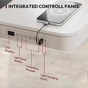 SANODESK Standing Desk with Drawer, Electric Height Adjustable Home Office Desk with Storage & USB Ports, 48 inch White Wood Tabletop/White Frame