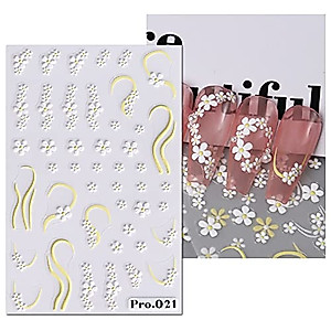 JMEOWIO 6 Sheets Flower Daisy Nail Art Stickers Decals Self-Adhesive Pegatinas Uñas Spring Summer Floral Nail Supplies Nail Art Design Decoration Accessories
