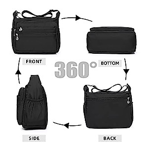 Beejirm Nylon Purses for Women Purse with Pockets and Compartments Purses with Lots of Pockets Multi Pocket Casual Crossbody Bag (Black)