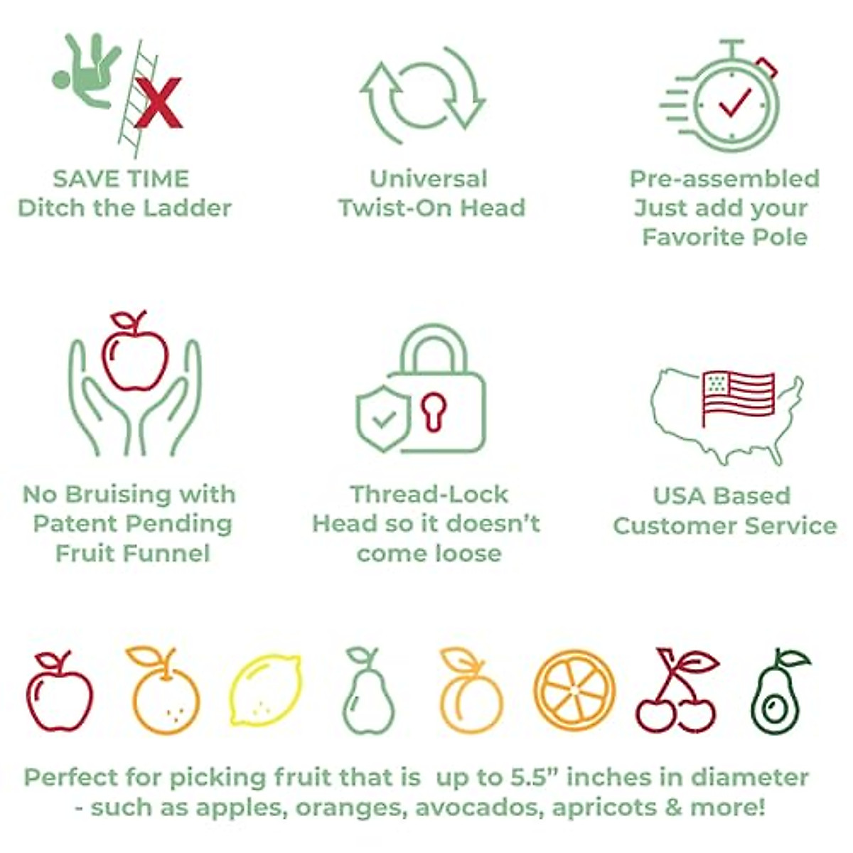 Easy Pickins EP-FH-1 Fruit Picker Basket with Funnel, Green