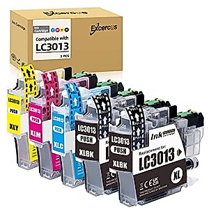 EXCERCUS 5 Pack Compatible Ink Cartridge Replacement for Brother LC3013 LC3011 LC-3013 High Yield Compatible with MFC-J491DW MFC-J497DW MFC-J895DW MFC-J690DW (2 Black,1 Cyan, 1 Magenta, 1 Yellow)