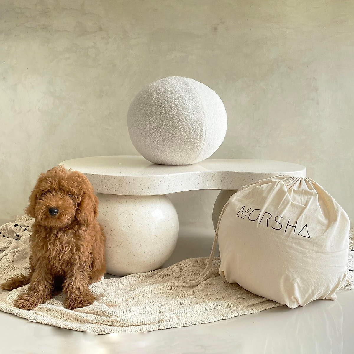 MORSHA Boucle Ball Pillow - 11.8 Inch Round Sphere cushion for Modern, Chic, and Boho Style Home Decor - Cute, Trendy, and Comfortable, GIFT, Teddy boucle fleece,Orb (IVORY)