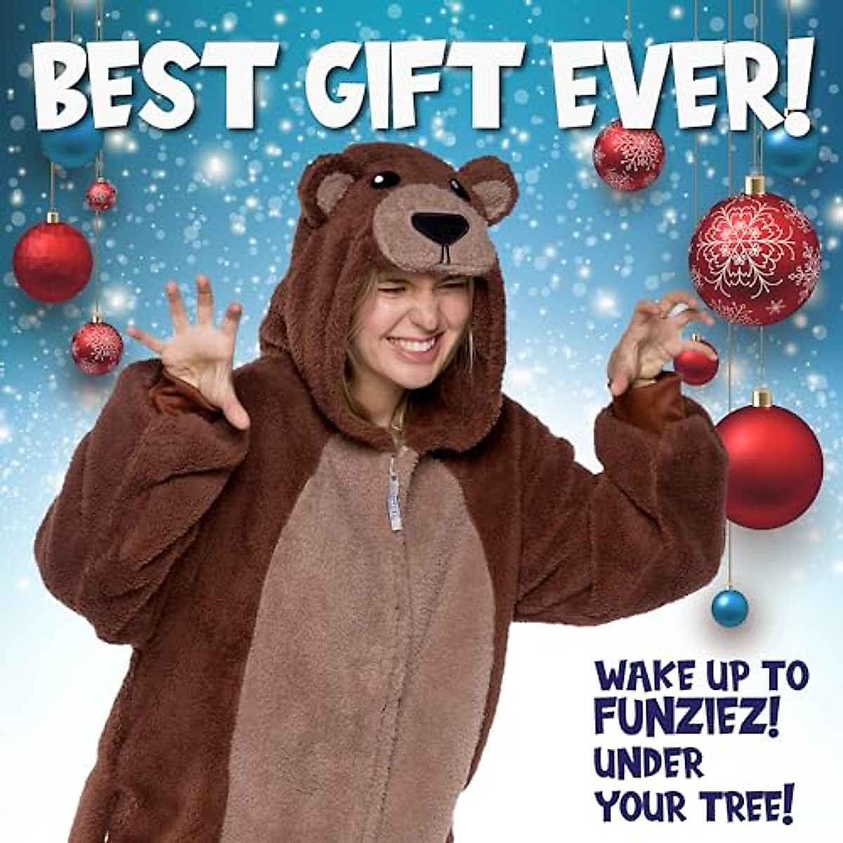 Funziez! Sherpa Bear Adult Onesie - Animal Halloween Costume - Plush Teddy One Piece Cosplay Suit for Adults, Women and Men