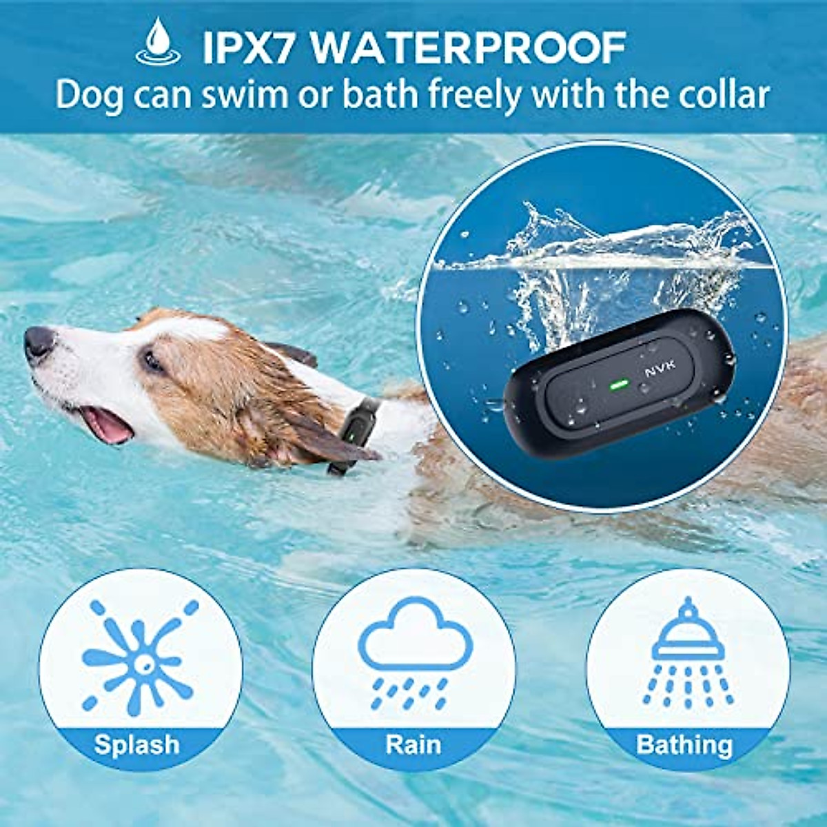 NVK Dog Training Collar, Single Collar Without Remote, Rechargeable Dog Training Collar with 3 Modes, Beep, Vibration and Shock, Waterproof Collar