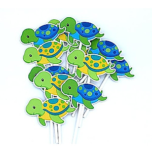 Baby Turtle Cupcake Toppers 12 PCS, Sea Turtle Cake Picks, Baby Shower, Animals Birthday Party Decorations Supplies, Ocean Sea Themed
